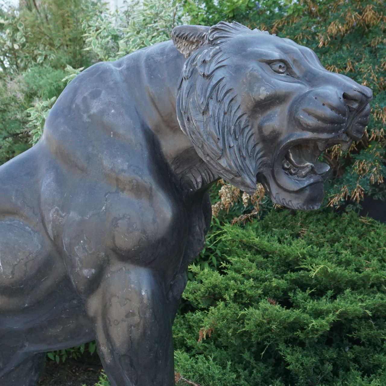 Marble Tiger on Rock Lifesize - IronGate Garden Elements